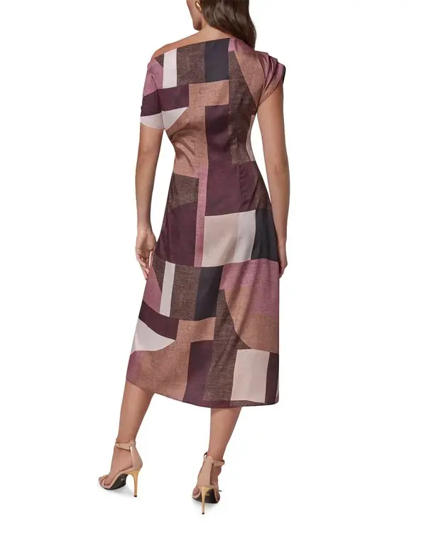 Donna Karan New York Printed Asymmetrical Off-the-shoulder Side Ruched Dress