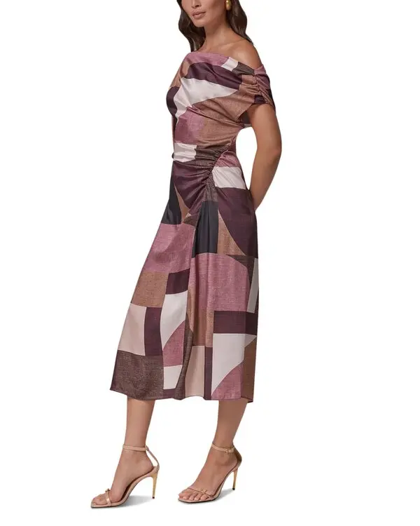 Donna Karan New York Printed Asymmetrical Off-the-shoulder Side Ruched Dress