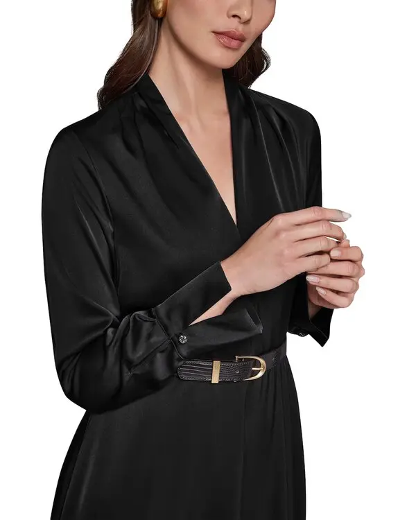 Donna Karan New York Satin A Line Belted Midi Dress - Black