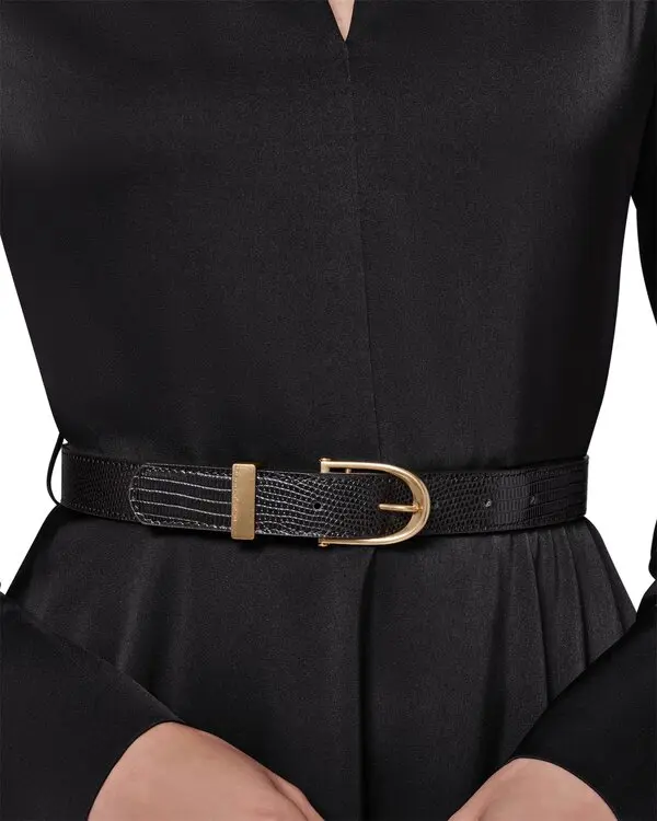Donna Karan New York Satin A Line Belted Midi Dress - Black