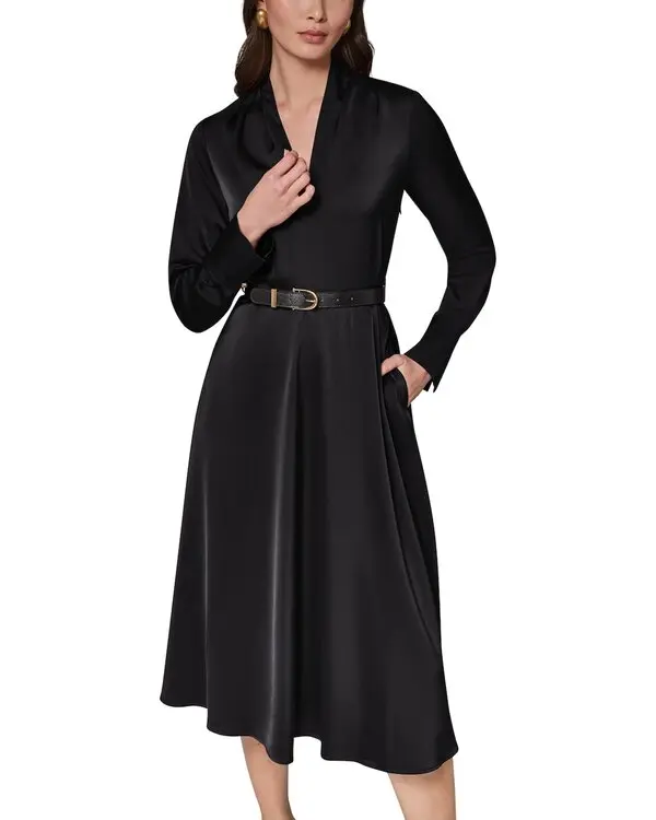 Donna Karan New York Satin A Line Belted Midi Dress - Black