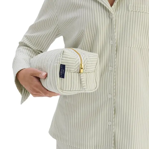 CHRISTY Ticking Stripe Twill Quilted Makeup Bag