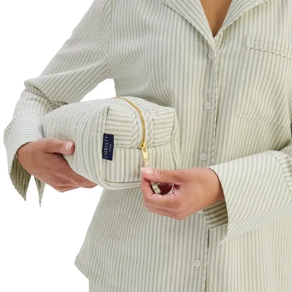 CHRISTY Ticking Stripe Twill Quilted Makeup Bag