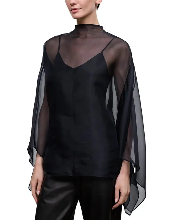 Staud Fia Sheer Silk Top - Black