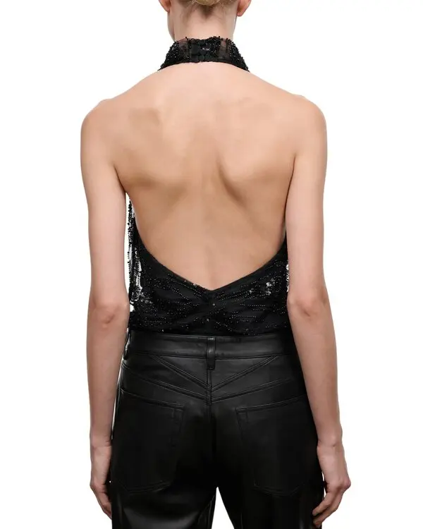 Staud Monay Embellished Halter Bodysuit