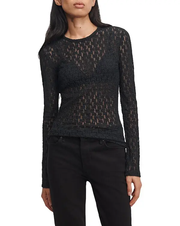 Rag & Bone Bardot Long Sleeve Textured Top - Black