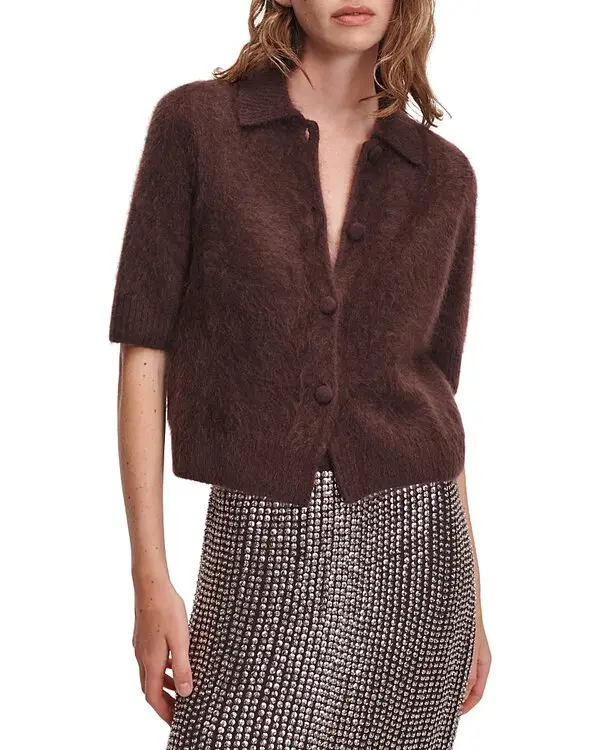 Rag & Bone Jada Brushed Cashmere Short Sleeve Cardigan - Dark Brown