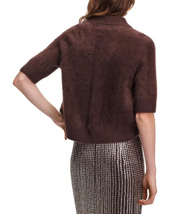Rag & Bone Jada Brushed Cashmere Short Sleeve Cardigan - Dark Brown