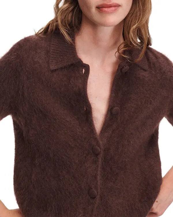 Rag & Bone Jada Brushed Cashmere Short Sleeve Cardigan - Dark Brown