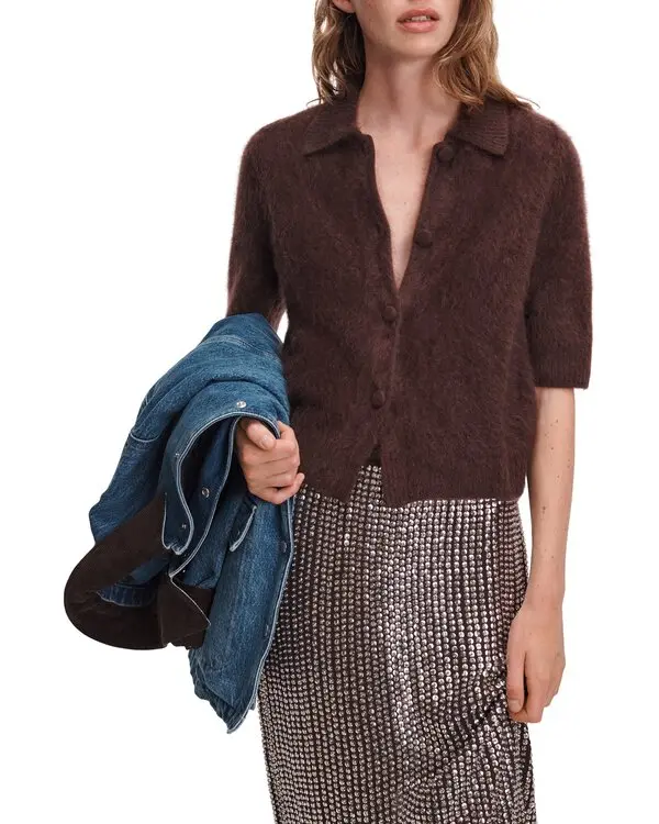 Rag & Bone Jada Brushed Cashmere Short Sleeve Cardigan - Dark Brown