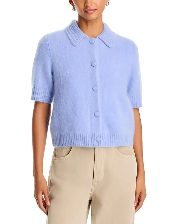 Rag & Bone Jada Brushed Cashmere Short Sleeve Cardigan - Light Blue