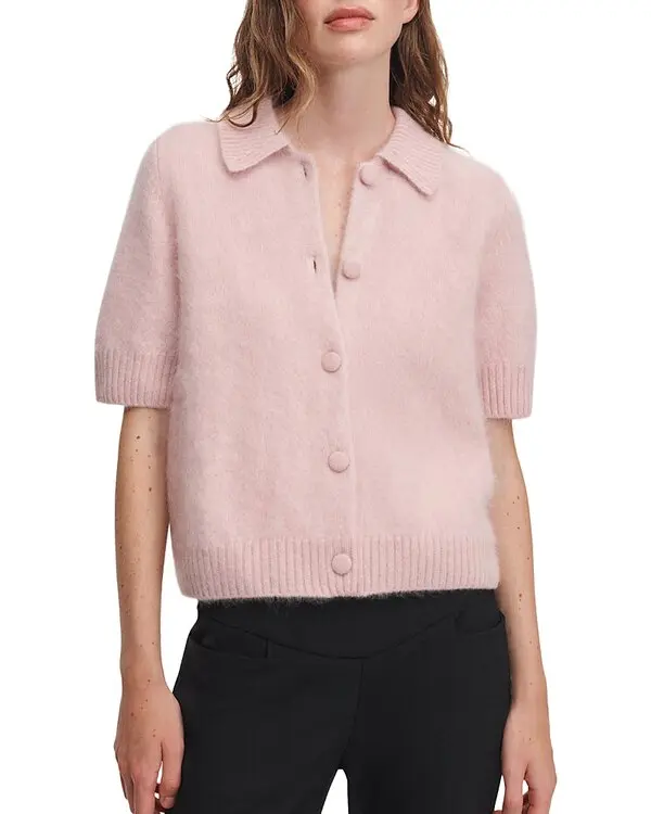 Rag & Bone Jada Brushed Cashmere Short Sleeve Cardigan - Pink