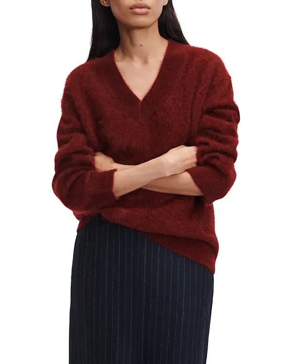 Rag & Bone Jada Brushed Cashmere V Neck Sweater - Pomegranate