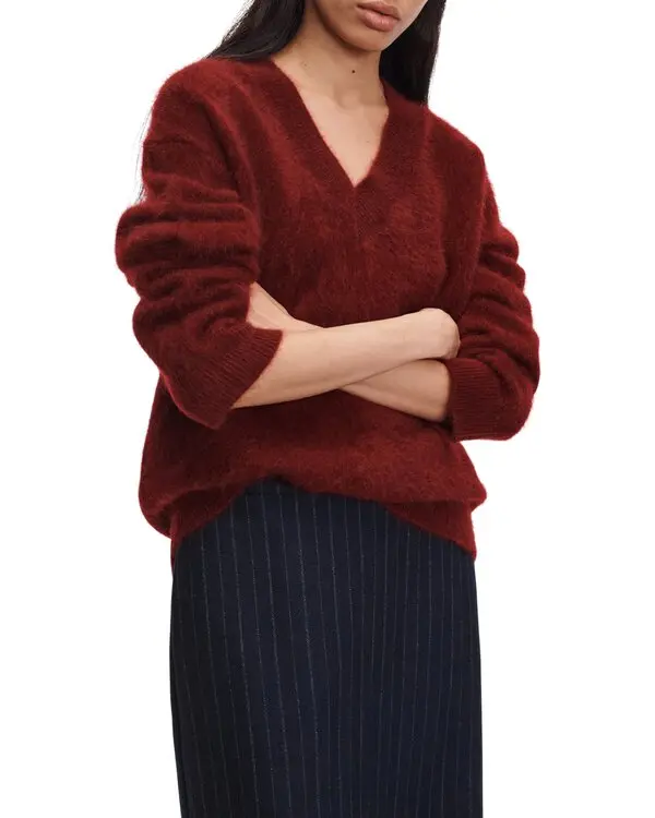 Rag & Bone Jada Brushed Cashmere V Neck Sweater - Pomegranate