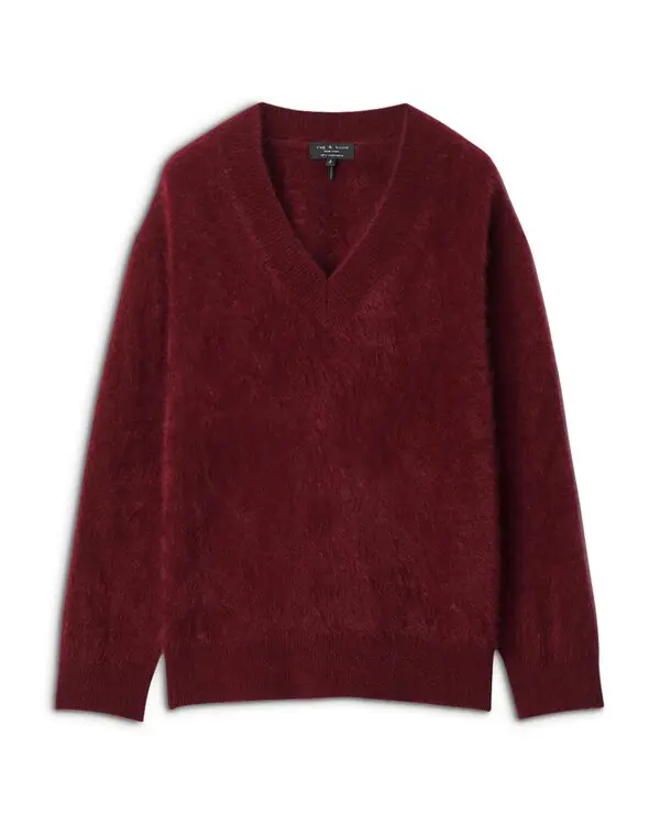 Rag & Bone Jada Brushed Cashmere V Neck Sweater - Pomegranate