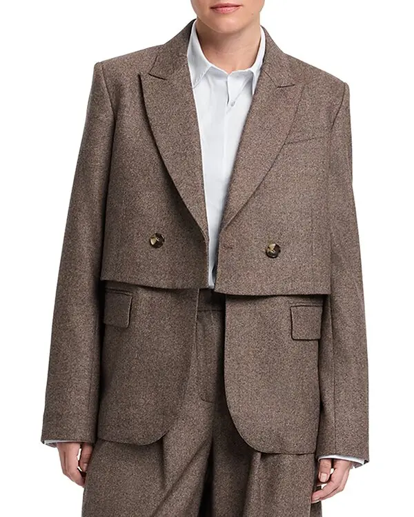 TWP Wool & Cashmere Layered Blazer - Pinecone Melange