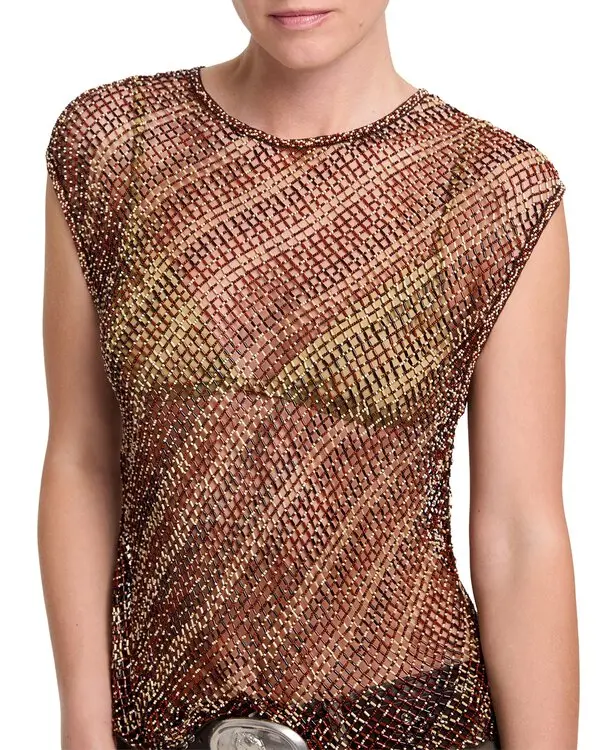 TWP Beaded Net Mesh Top