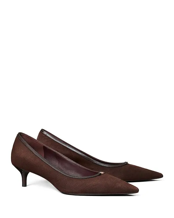 Tory Burch Double T Buckle Suede Kitten Heel Pumps