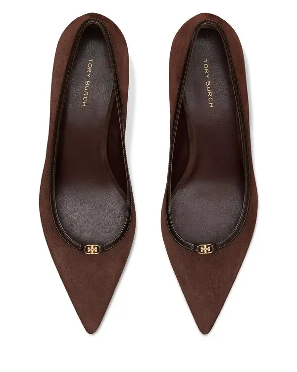 Tory Burch Double T Buckle Suede Kitten Heel Pumps