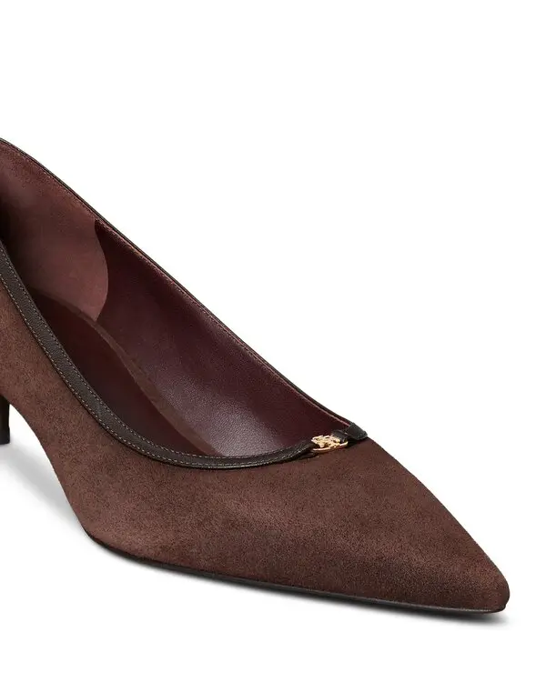 Tory Burch Double T Buckle Suede Kitten Heel Pumps