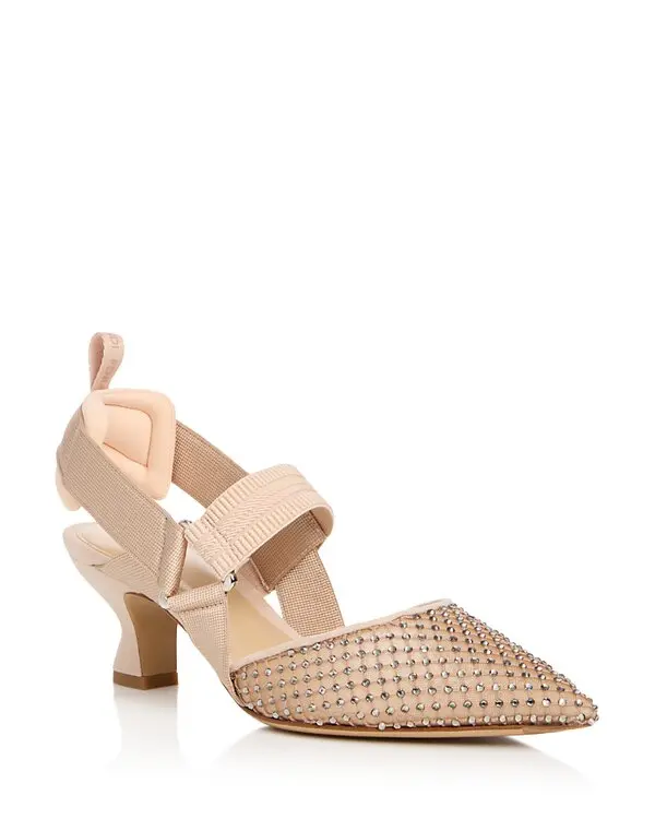 Fendi Colibri Embellished Slingback Pumps - Rose/nude/black