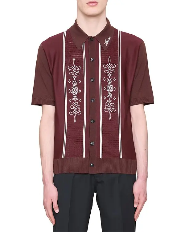 Amiri Paneled Knit Short Sleeve Shirt - Brick