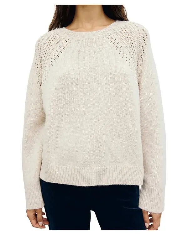 Gerard Darel Risa Wool Pointelle Trim Sweater - Natural