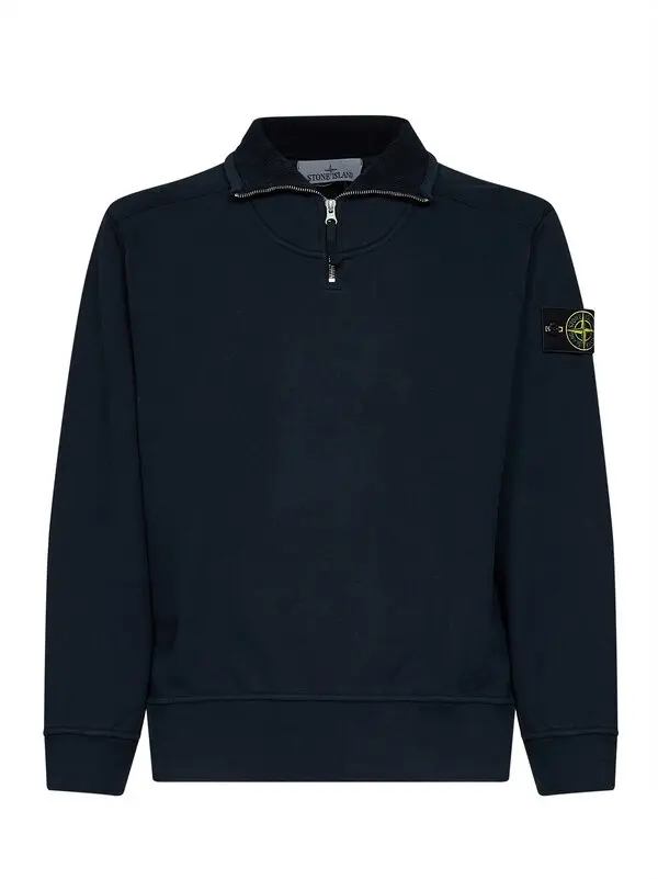 Stone Island Blue Brushed Organic Cotton Half-zip Sweatshirt - Multicolor