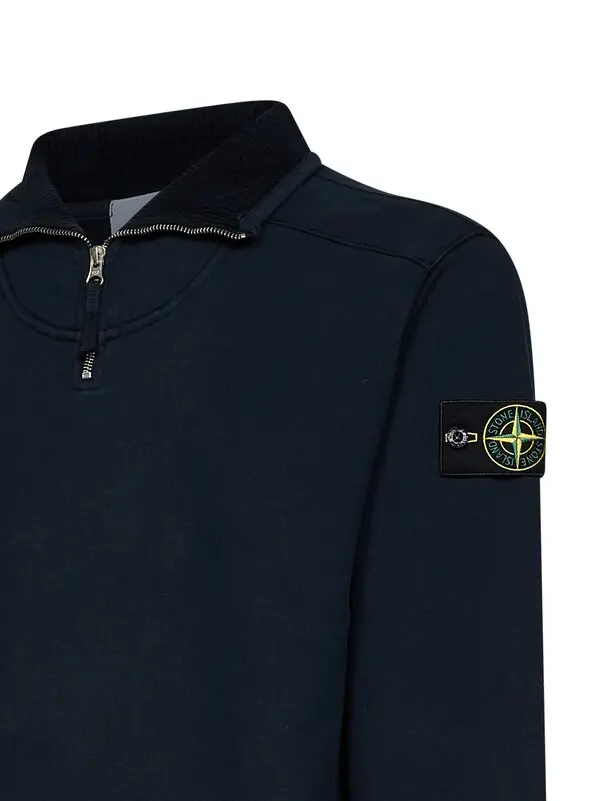 Stone Island Blue Brushed Organic Cotton Half-zip Sweatshirt