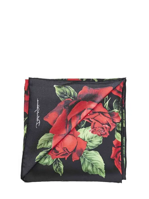 Dolce & Gabbana Black Rose-print Silk Twill Scarf