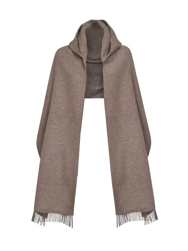 Brunello Cucinelli Cool Brown Knit Hooded Scarf
