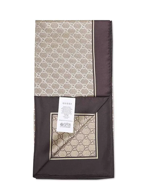 Gucci Brown Laminated Printed Silk Twill Carr - Multicolor