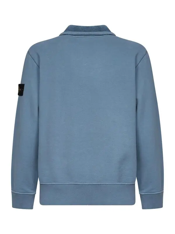 Stone Island Steel Blue Brushed Organic Cotton Half-zip Sweatshirt