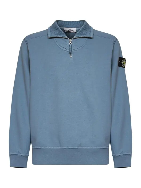 Stone Island Steel Blue Brushed Organic Cotton Half-zip Sweatshirt - Multicolor