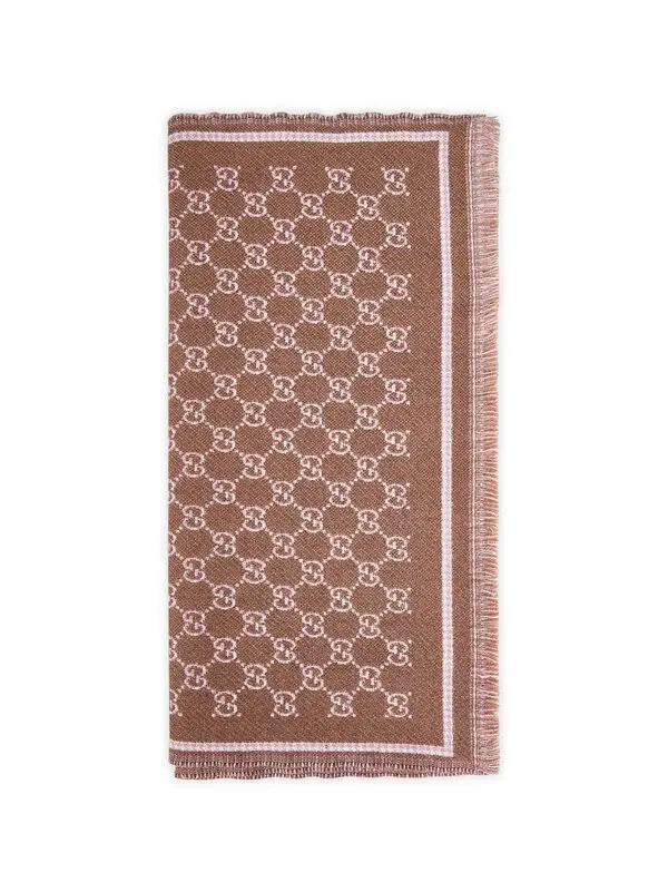 Gucci Brown Gg Wool Blend Scarf - Multicolor