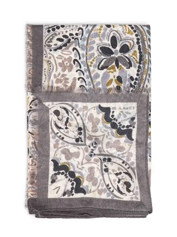 Etro Beige Wool And Silk Scarf With Floral Paisley Pattern