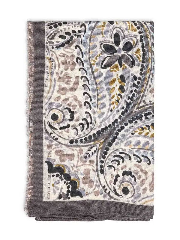 Etro Beige Wool And Silk Scarf With Floral Paisley Pattern - Multicolor