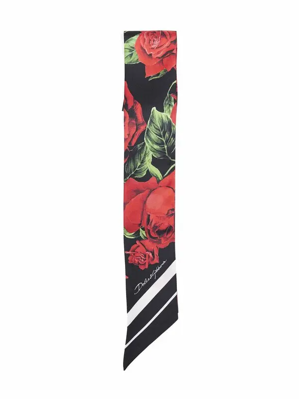 Dolce & Gabbana Black Rose-print Silk Twill Bandeau - Multicolor