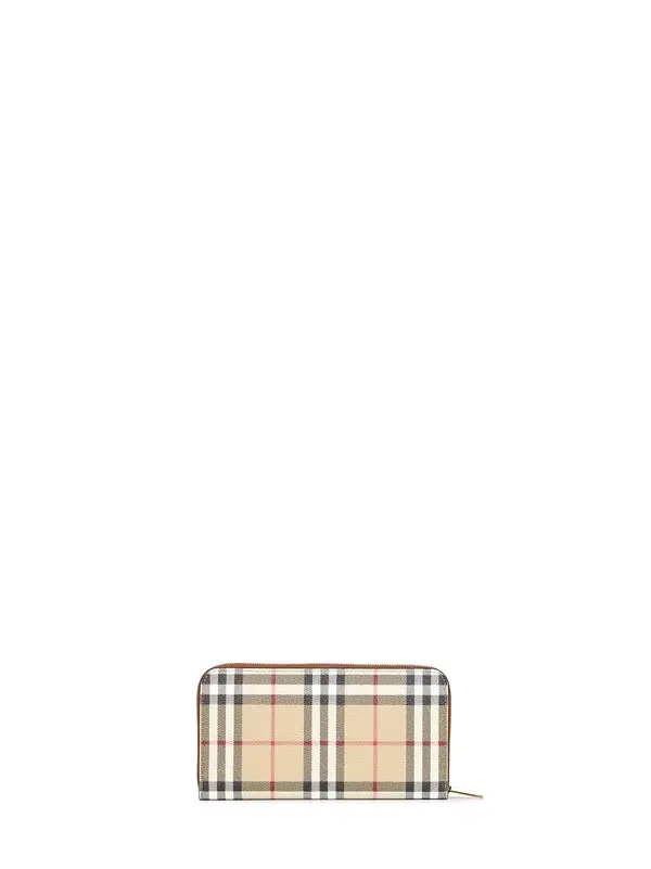 Burberry Archive Beige And Brier Brown Check Zip-around Wallet