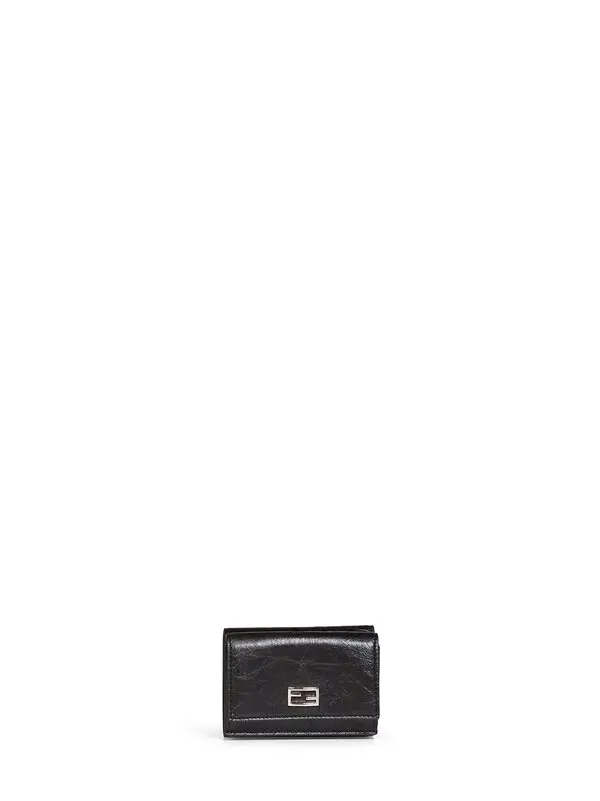 Fendi Black Mini Trifold Tube Compact Wallet - Multicolor