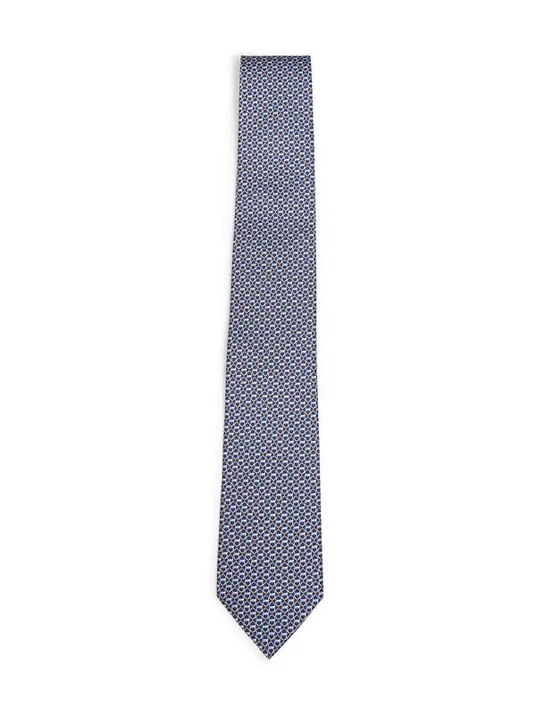 FERRAGAMO Navy Blue Gancini Silk Twill Tie