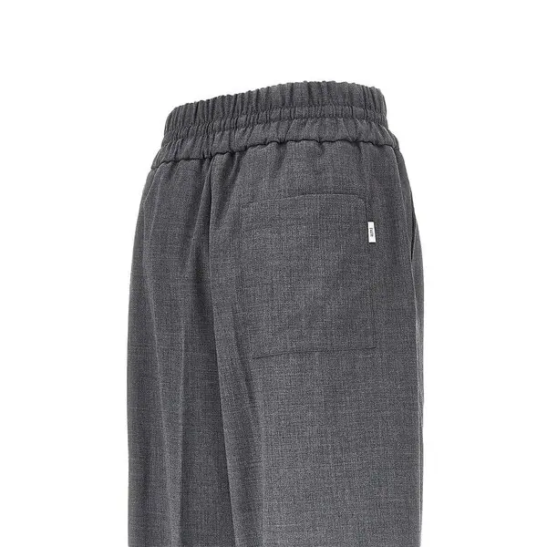 AMI Paris Wide Leg Wool Trousers With Drawstring Waist - Gray