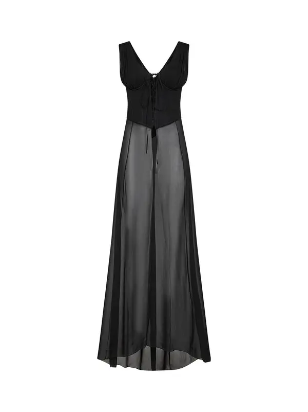 Giuseppe Di Morabito Black Silk Bustier Top With Sheer Skirt - Multicolor