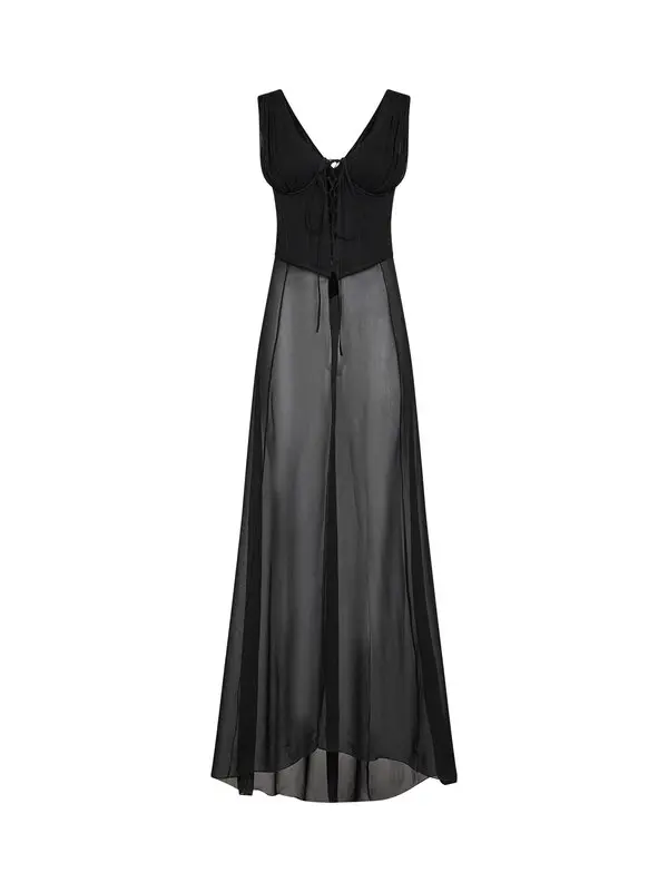 Giuseppe Di Morabito Black Silk Bustier Top With Sheer Skirt - Multicolor