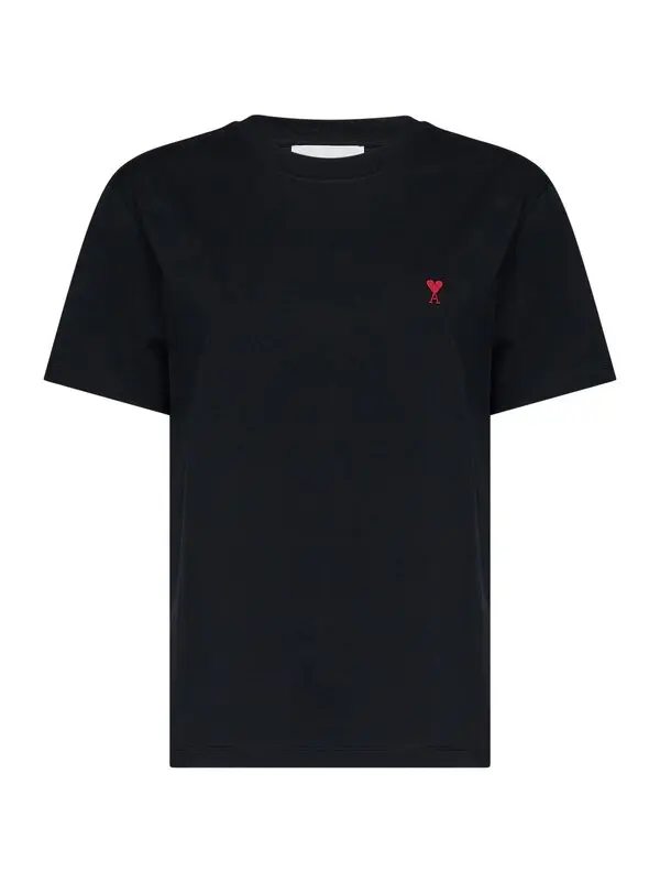 AMI Paris Black Cotton De Cœur T-shirt - Multicolor