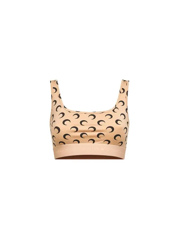 MARINE SERRE Beige Printed Jersey Moon Sports Bra - Multicolor
