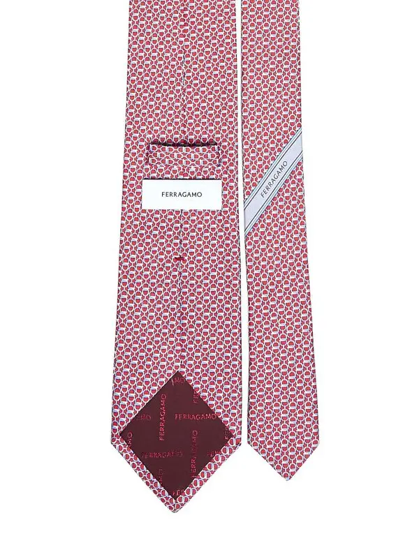 FERRAGAMO Red Gancini Silk Twill Tie