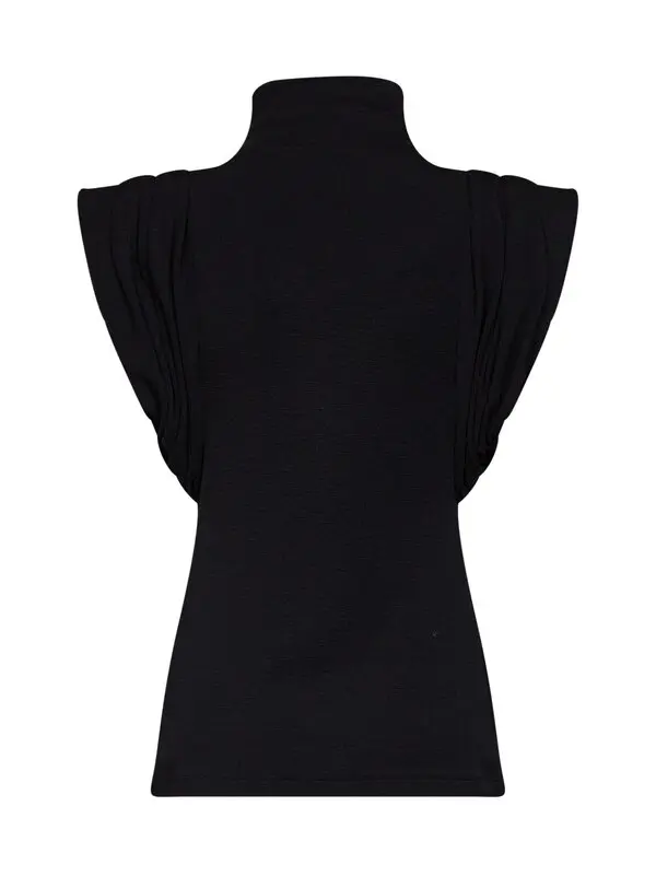 MUGLER Black Jersey Draped Sleeveless Top