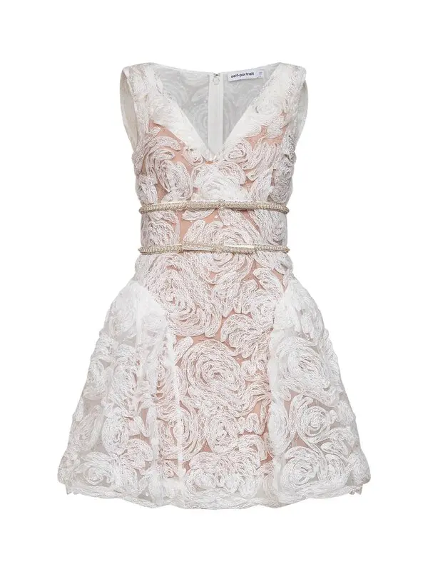 SELF-PORTRAIT White Sequin Tulle And Lace Mini Dress - Multicolor