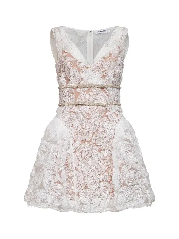 SELF-PORTRAIT White Sequin Tulle And Lace Mini Dress - Multicolor